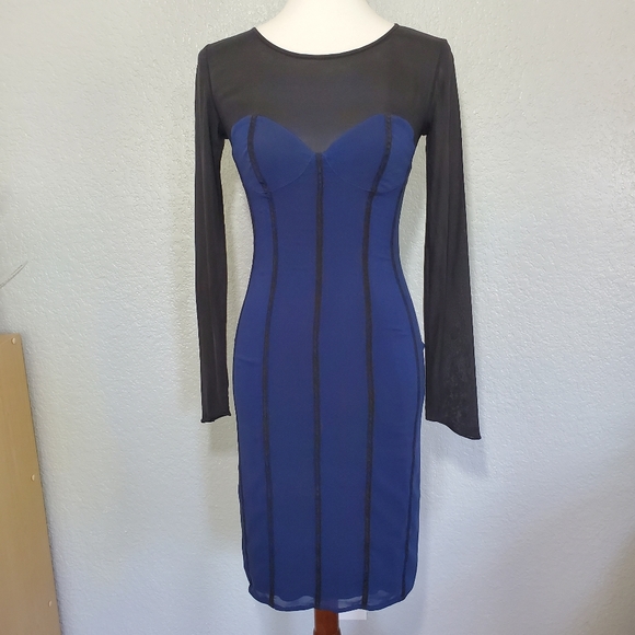 rag & bone | Dresses | Rag Bone Silk Blue Black Dress Long Sleeves ...